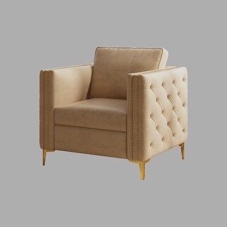 Upholstered Velvet Arm Chair with Rivet Design and Metal Legs - Stylish ...