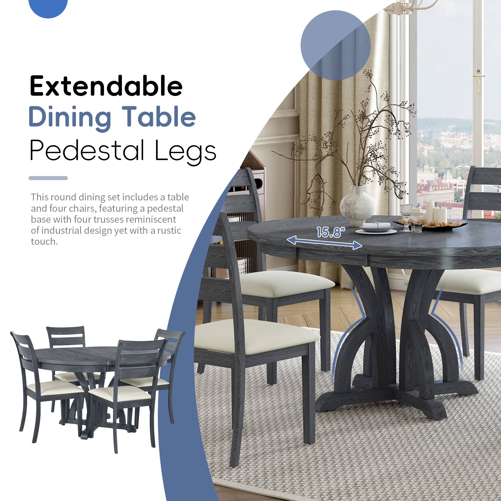 Black Retractable Dining Table Set with Removable Tabletop and ...