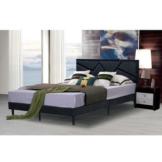 Bed Frame with Wingback Padded Headboard Noiseless Wooden Slats Easy ...