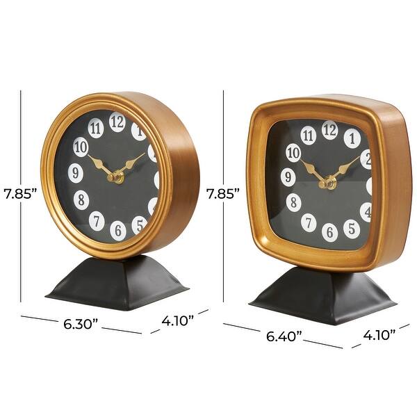 Gold Metal Round and Square Decorative Clock with Black Bases and White ...