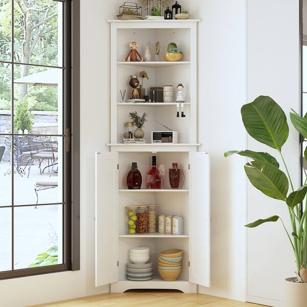 Tall Two-Door White Corner Cabinet Display Storage Cabint Bathroom - 70 ...