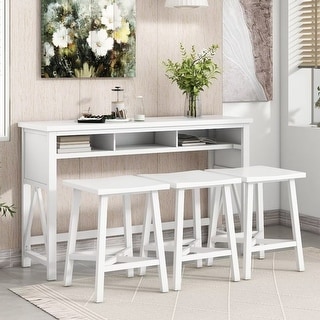 Farmhouse 4-Piece Dining Table Set,60" Console Table Set with 3 Stools ...