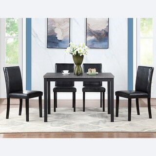 Black Modern Dining Set, Wooden Dining Table, 4 Upholstered Chairs ...