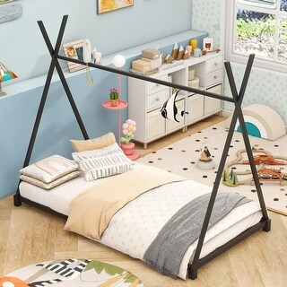 Metal Twin Size House Platform Bed with Triangle Structure - Bed Bath ...