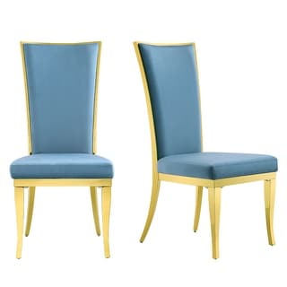 Luxury Blue Velvet Dining Chair with Diamond-Shaped Backrest and Gold ...