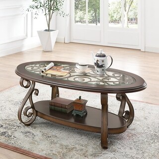 Double Tier Oval Coffee Table with Glass Table Top - Bed Bath & Beyond ...