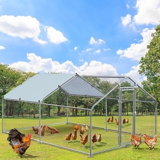 Large Metal Chicken Coop Walk-in Poultry Cage Hen Run Rabbits Cage with ...