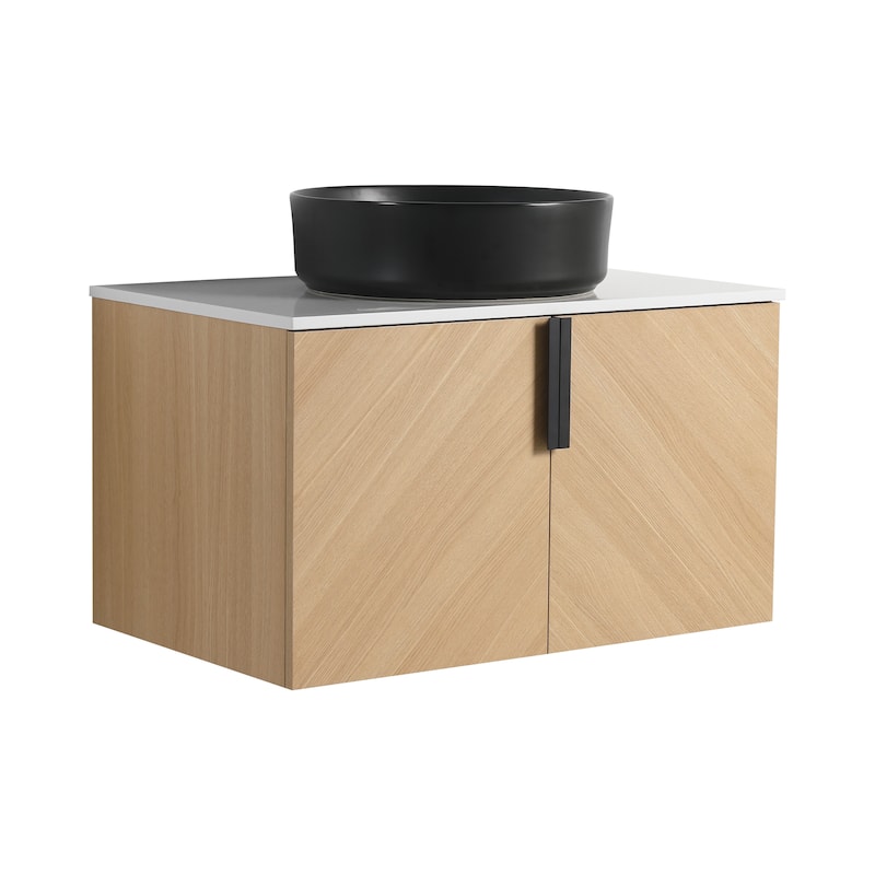 30"/36" Plywood Water-Resistant Wall-Mounted Bathroom Vanity with ...