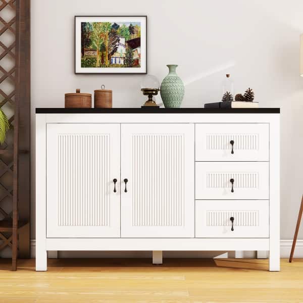 Elegant 48-inch Wide White Sideboard Buffet with 3 Drawers - 48" in ...