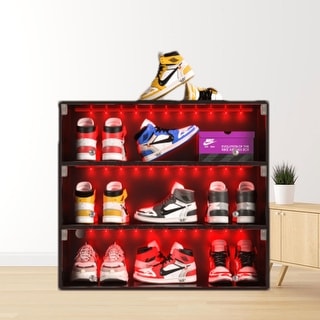 Wood and Glass LED Sneaker Display Box, 3 Layers, Stackable, with ...