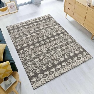 Cabana Indoor Outdoor Pewter And White Patterned Rug 8'X10' - 8' x 10 ...