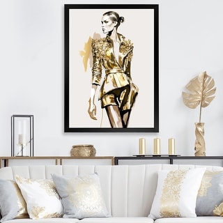 Designart "Exquisite Model Haute Couture Gold I" Fashion Woman Framed ...