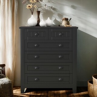6-Drawer Dresser with Solid Wood Frame and Retro Shell Handle, Black ...
