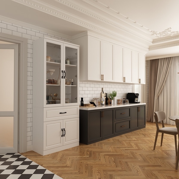 Long white cabinet with doors store