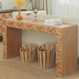 62" Rectangular Console Table Accent Table with Carved 3D Patterns ...