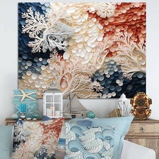Designart "Pink And White Coastal Coral Collage II" Coastal Coral Under ...