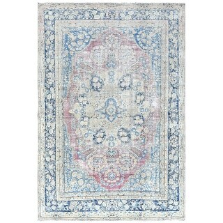 Shahbanu Rugs Distressed Look, Worn Wool, Shaved Down, Hand Knotted ...