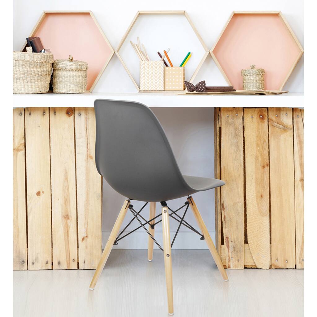 Armless Plastic Shell Side Dining Chair with Wood Legs-1 Pcs ...