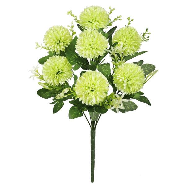 Set of 3 Light Green Artificial Pom Pom Mum Flower Stem Bush Bouquet ...