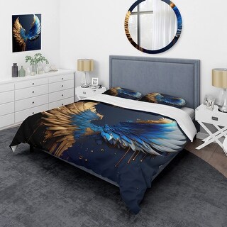 Designart "Blue And Gold Angel Wings VI" Gold Glam - Bedding Cover Set ...