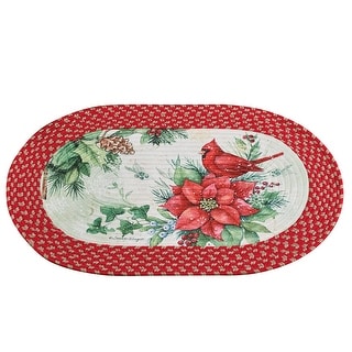 Festive Cardinal and Poinsettia Braided Accent Rug - 19.75" x 30" - Bed ...