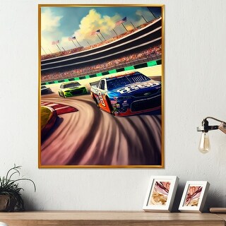 Designart "Daytona Stock Car Racing Last Lap I" Modern Framed Canvas ...