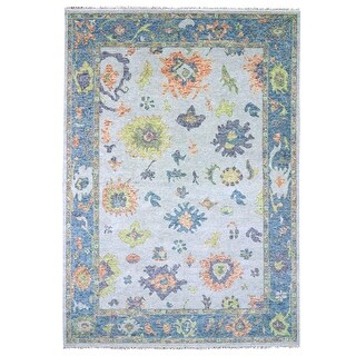 Hand Knotted Blue Oushak And Peshawar with Wool Oriental Rug (10'1" x ...