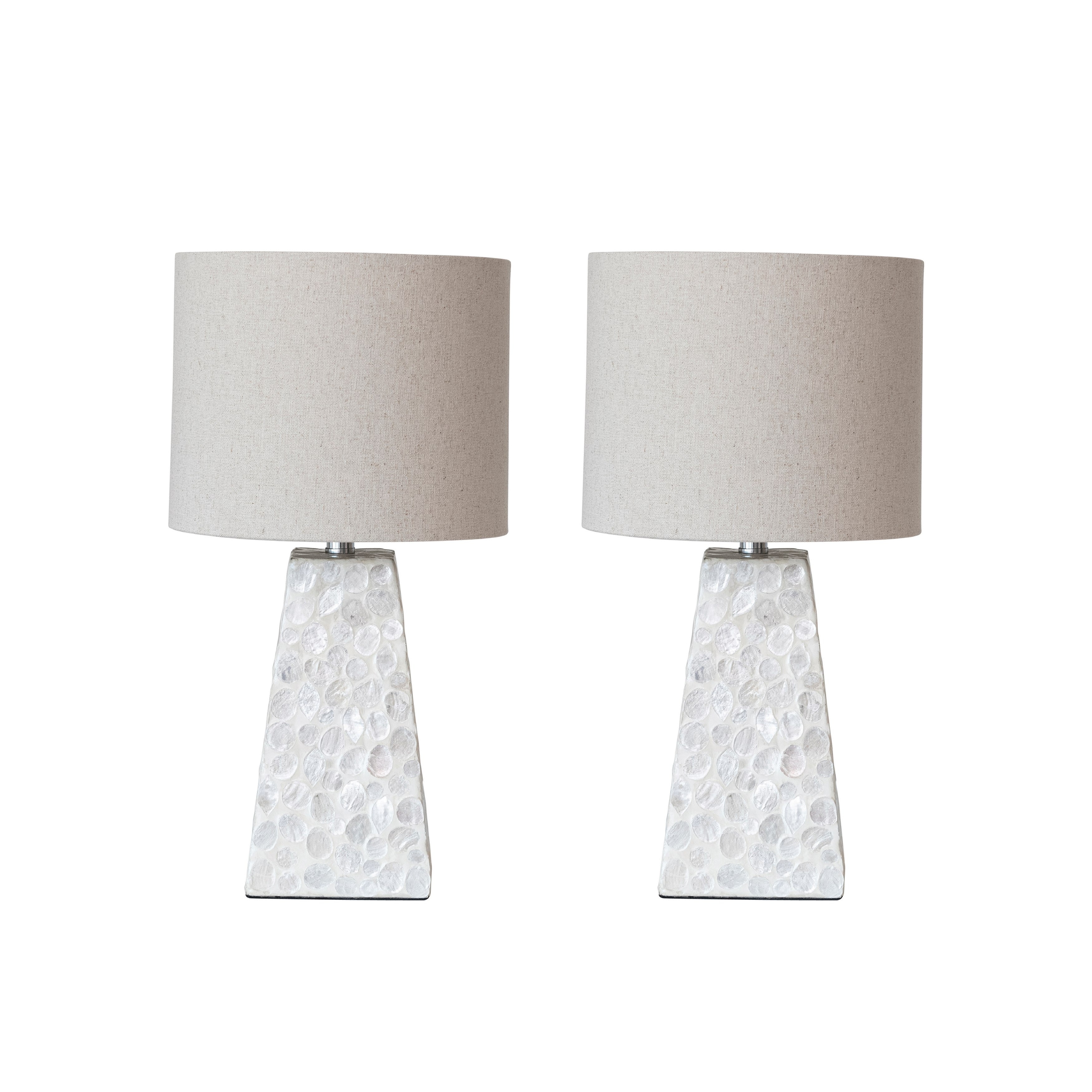 Reclaimed Wood Table Lamp with Printed Cotton Chambray Shade - 10.0"L x ...