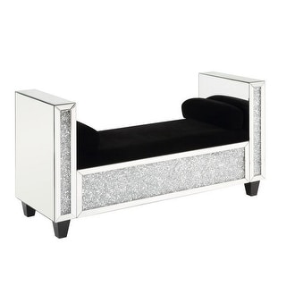 Mirrored Bench with 2 Pillows and Button Tufted Seat, Silver - Bed Bath ...