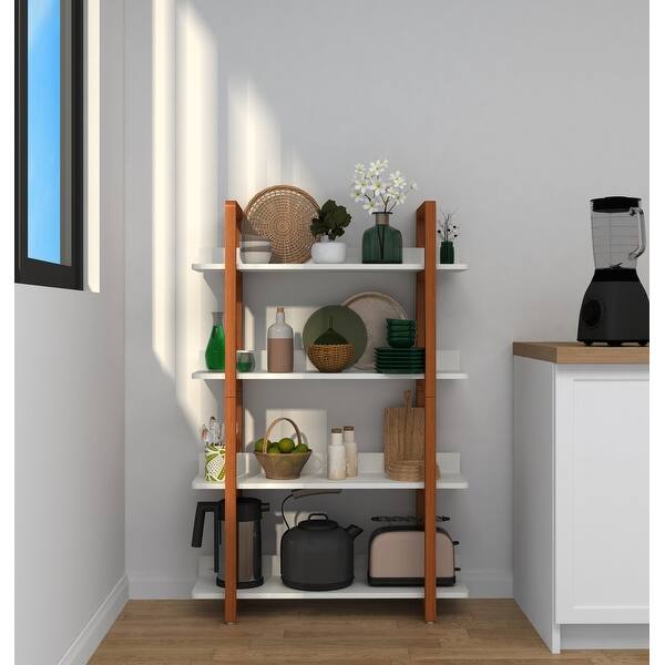 4-Tier Display Cabinet Open Back Bookshelves Pine Wood Bookcase - Bed ...