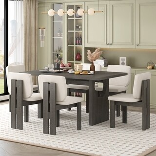 1 Rectangular Table with Designed Trestle Base and 6 Upholstered Chairs ...