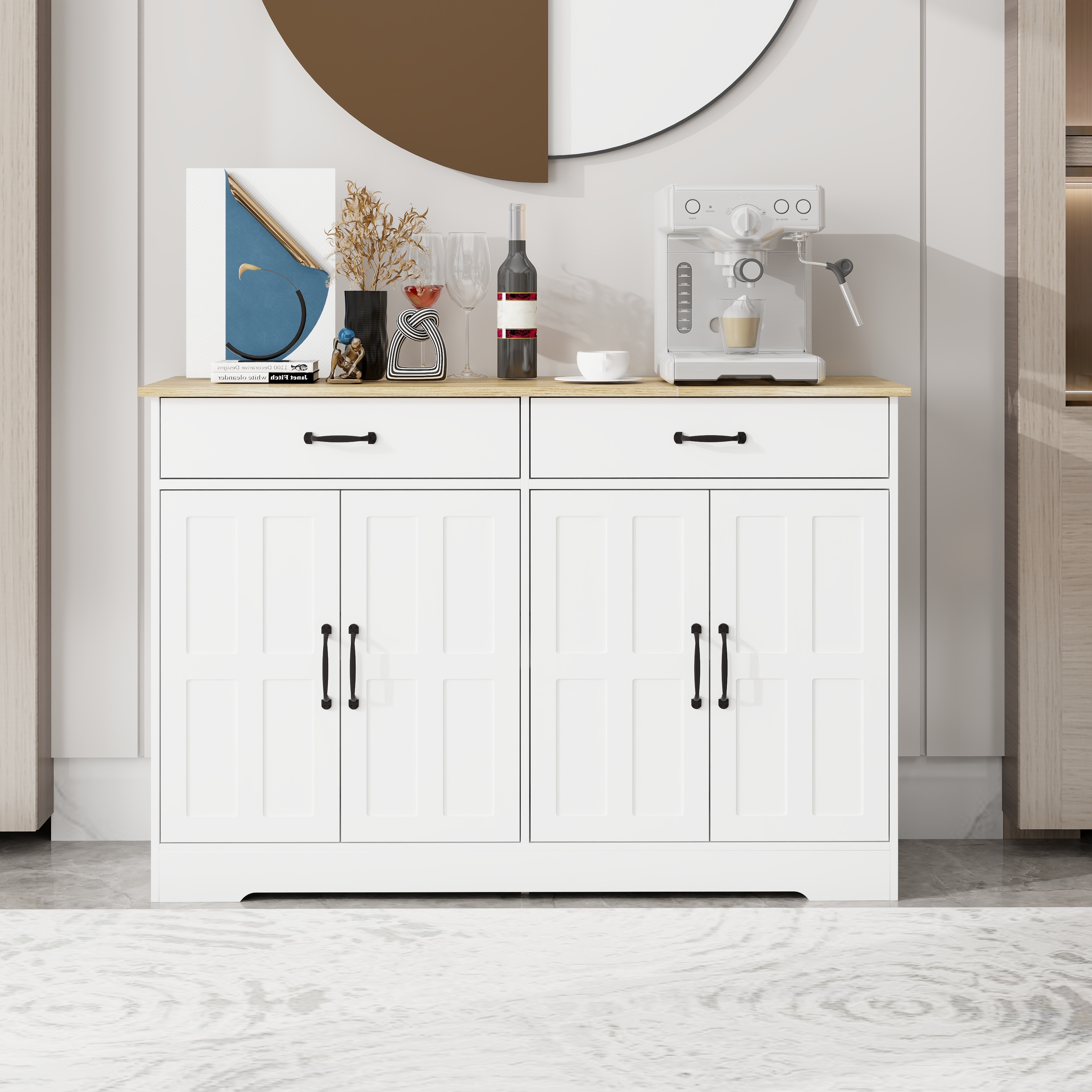 47.95 Farmhouse Buffet Cabinet with 2 Drawers 4 Doors Storage Sideboard for Dining Room Living Room Kitchen White Bed Bath Beyond 42347706