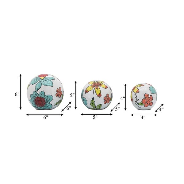 Set of 3 Decorative Orbs Contemporary Multi-Colored Floral Round Orb ...