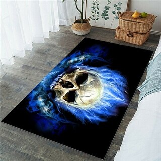 Blue Fire Flame Skull Area Rugs Carpets Non-Slip 3' x 5' Black - 3' x 5 ...
