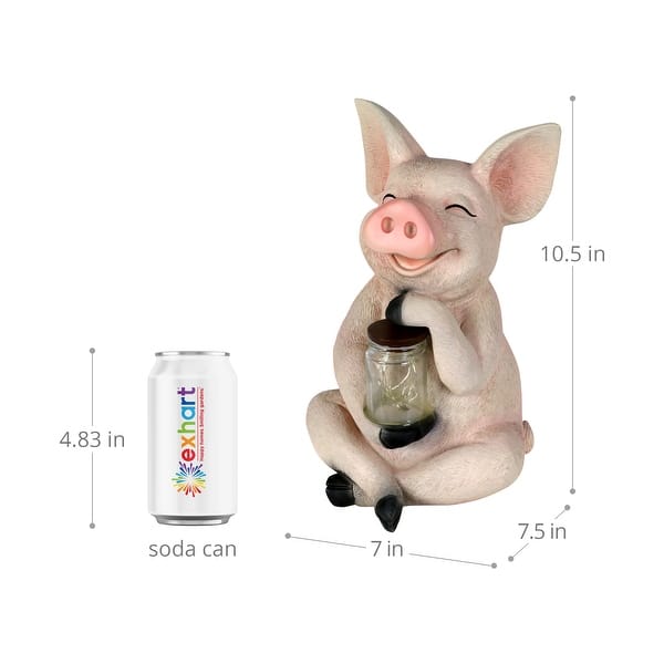 Exhart Solar Pig Garden Statue Holding a Glass Jar with Eight LED ...