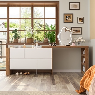 Dual-Purpose Desk Dressing Table Dresser White Working Desk Rotating ...