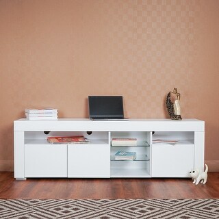 Morden TV Stand with LED Lights, High Glossy Front TV Cabinet,TV Bench ...