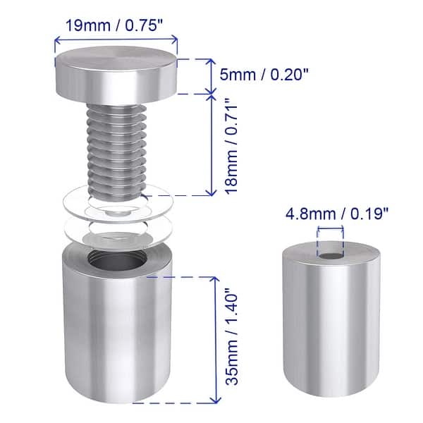 Glass Standoff Mount Stainless Steel Wall Standoff 19 x 42mm 4Pcs ...