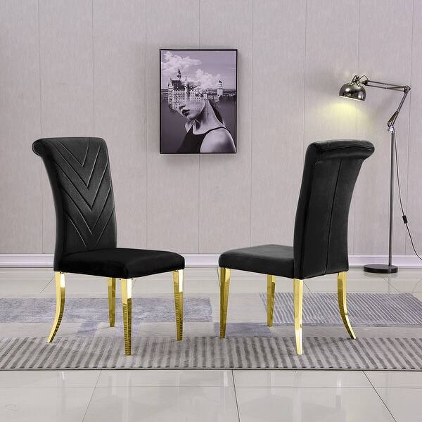Velvet Upholstered Dining Room Chair with V-shaped texture High Rolled ...