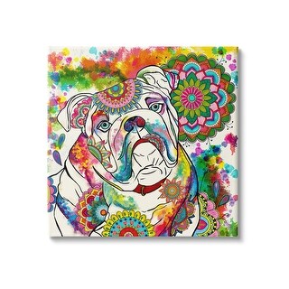 Stupell Pet Bulldog Portrait Vibrant Medallion Boho Pattern Canvas Wall ...