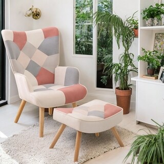 Creative Splicing Cloth Surface Ottoman Set Chair Comfy Side Armchair ...