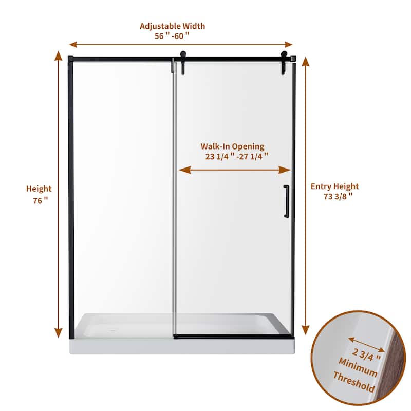 Modland 48-60 in. W x 76 in. H Semi-Frameless Sliding Shower Door with ...