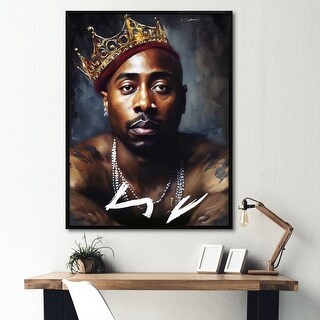 Designart "Celebrity Tupac King Of Rap Ii" Celebrity Framed Canvas Art ...