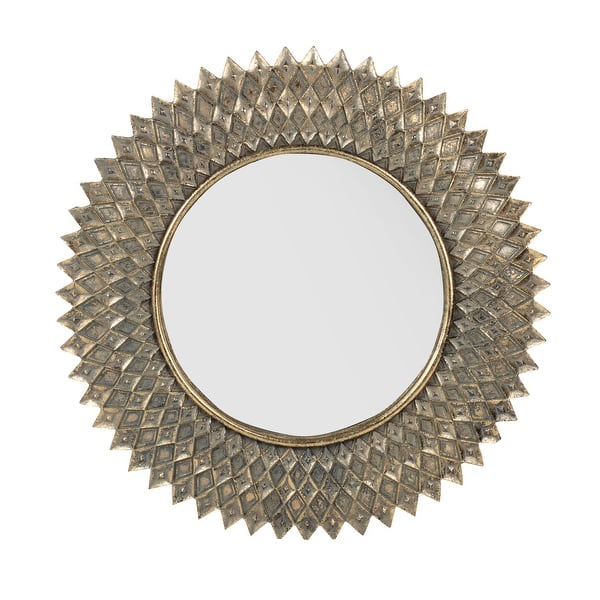A&B Home Diamond Shaped Framed Round Wall Mirror - Antique Gold - Bed ...