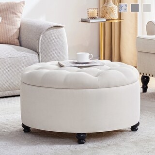 Tufted Large Round Storage Ottoman Beige/ Grey/ Blue - On Sale - Bed ...