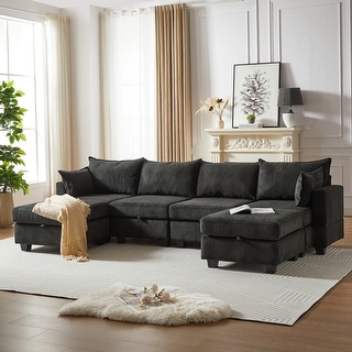 Convertible Modular Sectional Sofa with Storage Ottoman and Chaise ...
