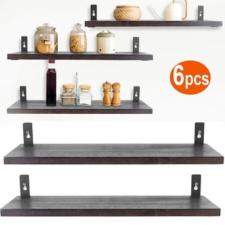6-Pack 15-Inch Floating Shelves - Wall Mounted Wood Display - Bed Bath ...