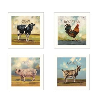 Set Of Four Farm Animals 2 White Framed Print Wall Art - Bed Bath ...