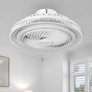 20" Caged Flush Mount Ceiling Fan with 3 Color LED Light and Remote ...