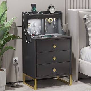 Nightstand with Charging Station and Sensor Light, Night Stand with ...